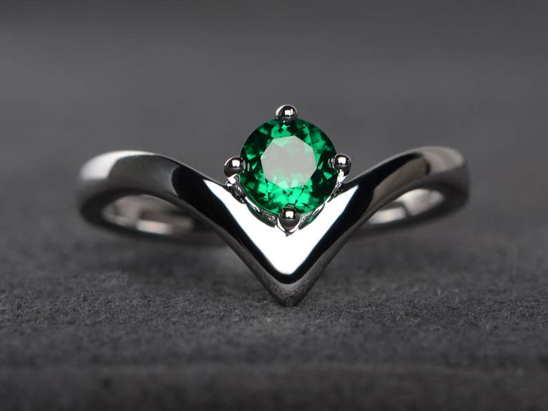 Promise Ring Emerald Ring Round Cut Green Gemstone Sterling - Etsy