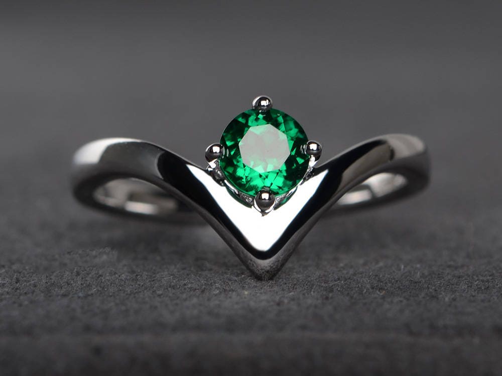 Promise Ring Emerald Ring Round Cut Green Gemstone Sterling - Etsy