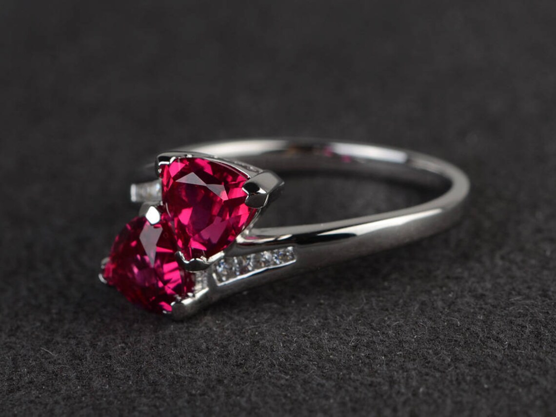 Engagement Ring Ruby Ring Trillion Cut Red Gemstone July - Etsy