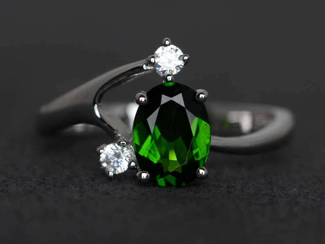 Chrome Diopside Ring Oval Diopside Engagement Ring Promise Ring ...