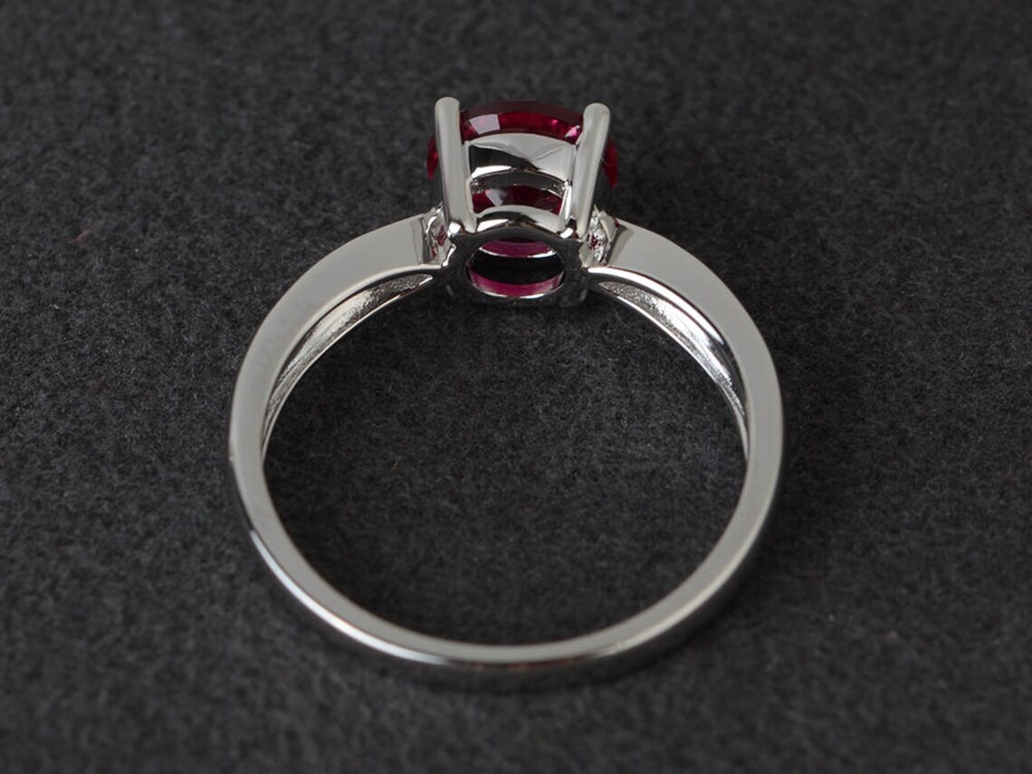 Ruby Engagement Ring Sterling Silver Red Gemstone Ring Round - Etsy