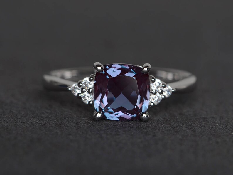 Cushion Cut Lab Alexandrite Ring Gemstone Ring Sterling Silver - Etsy