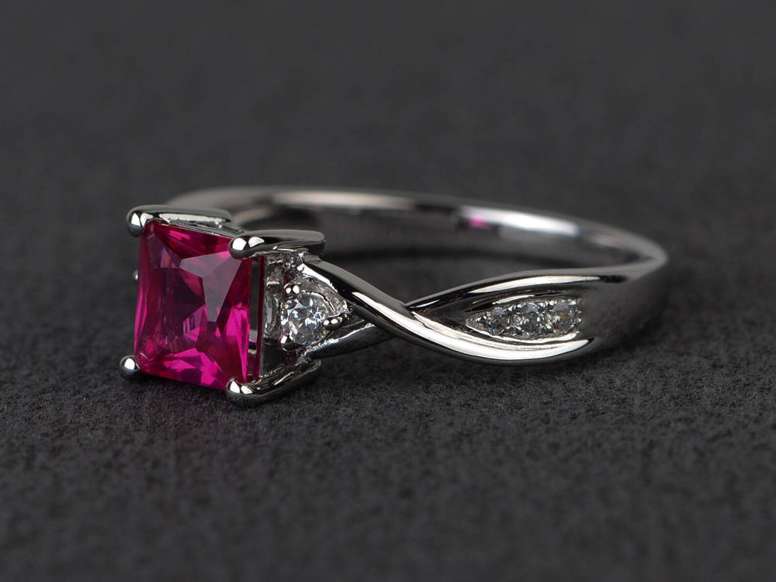 Princess Cut Ruby Ring Sterling Silver Wedding Engagement Ring - Etsy