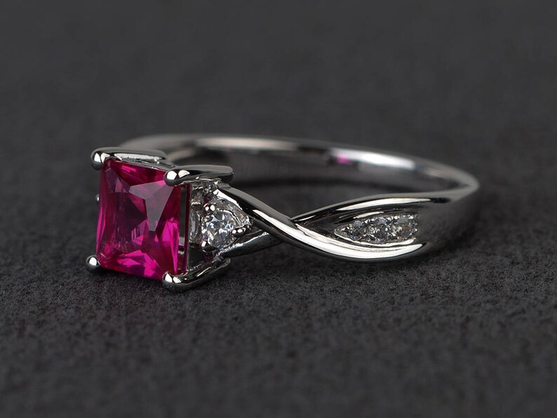 Princess Cut Ruby Ring Sterling Silver Wedding Engagement Ring - Etsy