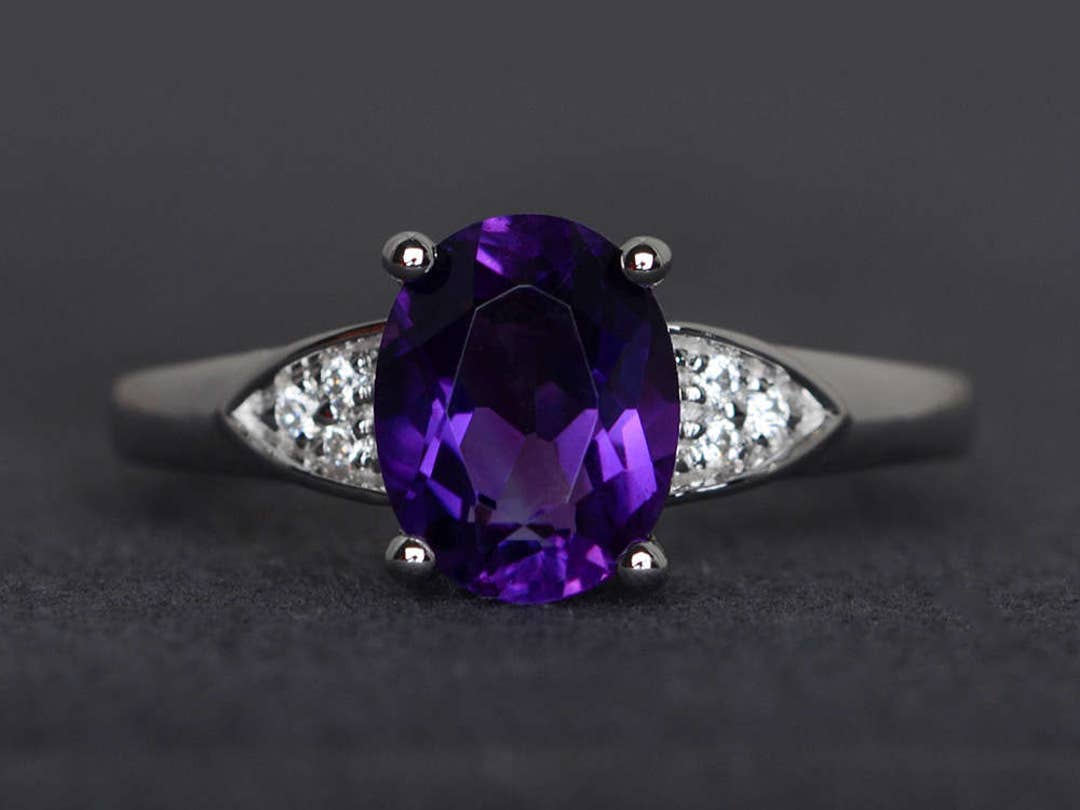 Purple Amethyst Ring Gemstone Ring Oval Cut Amethyst Engagement Ring ...