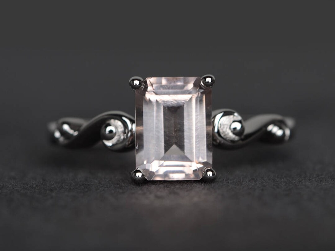 Emerald Cut Engagement Ring Natural Pink Morganite Ring Pink Gemstone ...