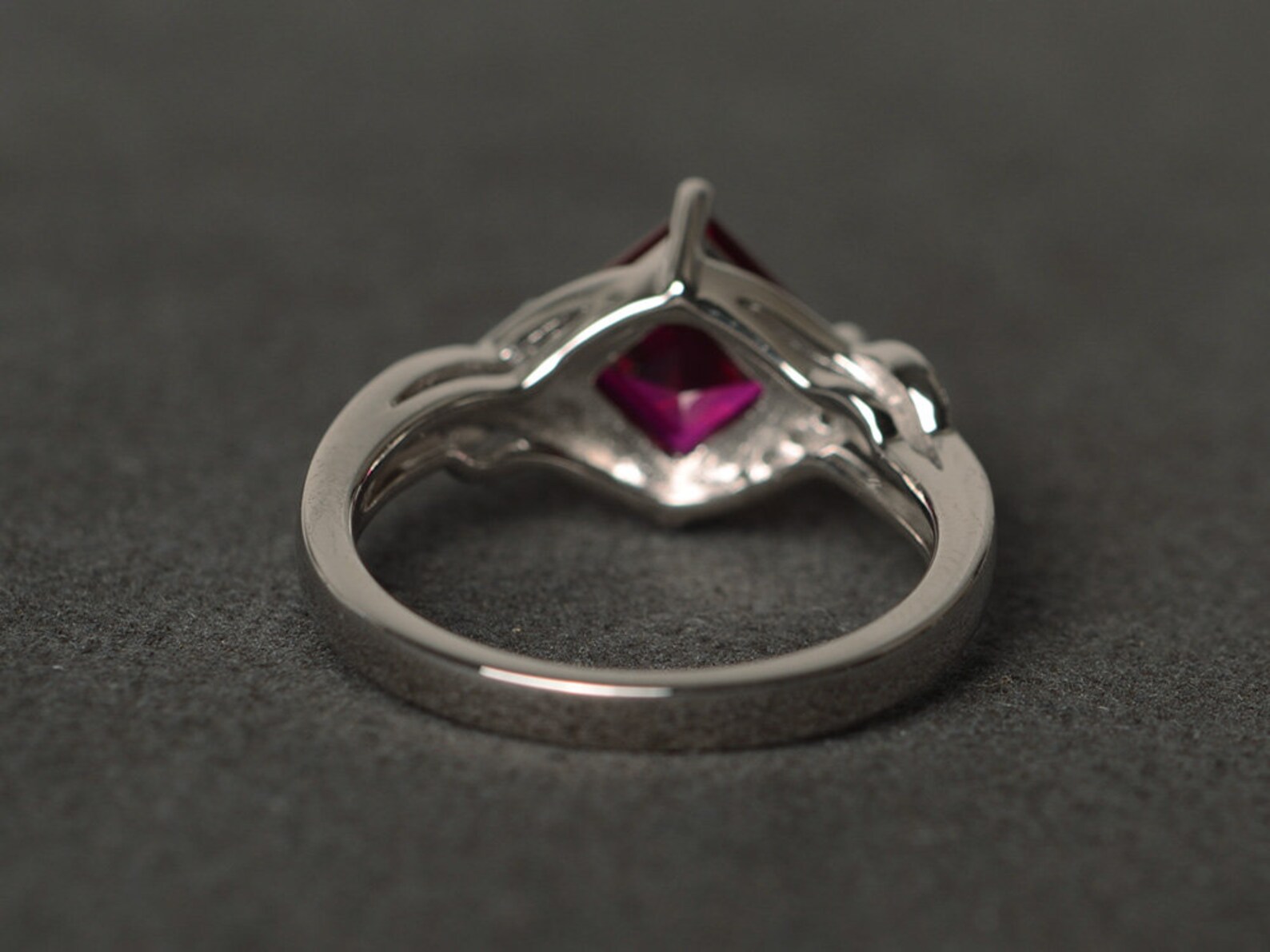 Lab Ruby Ring Silver Engagement Ring Square Cut Red Gemstone - Etsy