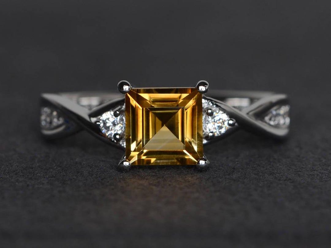 Citrine Ring Square Cut Engagement Ring for Women Sterling Silver ...