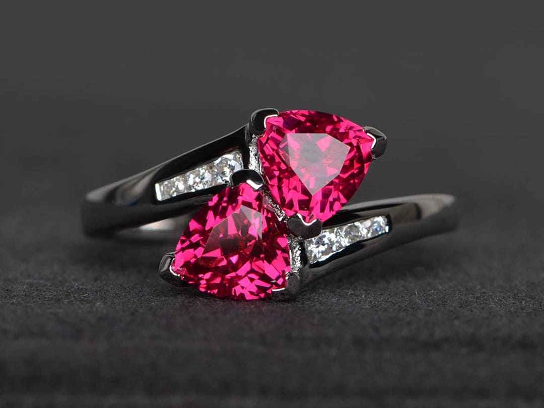 Engagement Ring Ruby Ring Trillion Cut Red Gemstone July Birthstone ...
