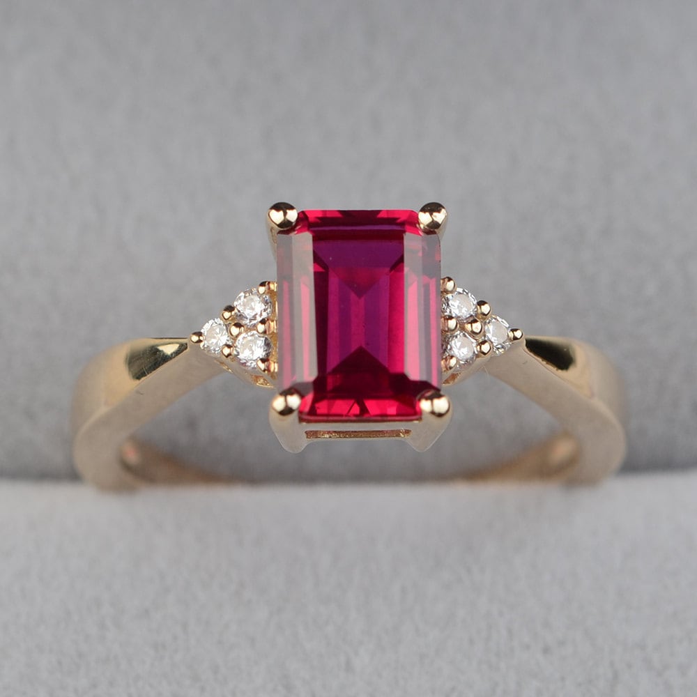 Vintage Ruby Engagement Ring Yellow Gold Plated Solid Silver - Etsy