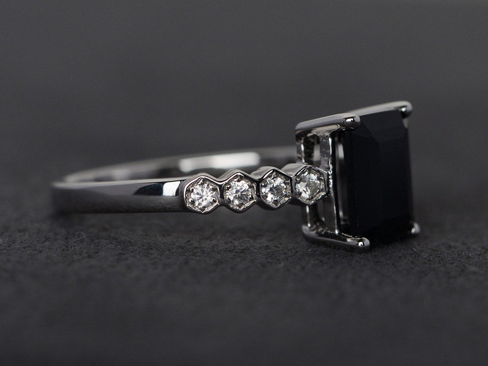 Black Spinel Ring Black Gemstone Ring Sterling Silver Emerald | Etsy