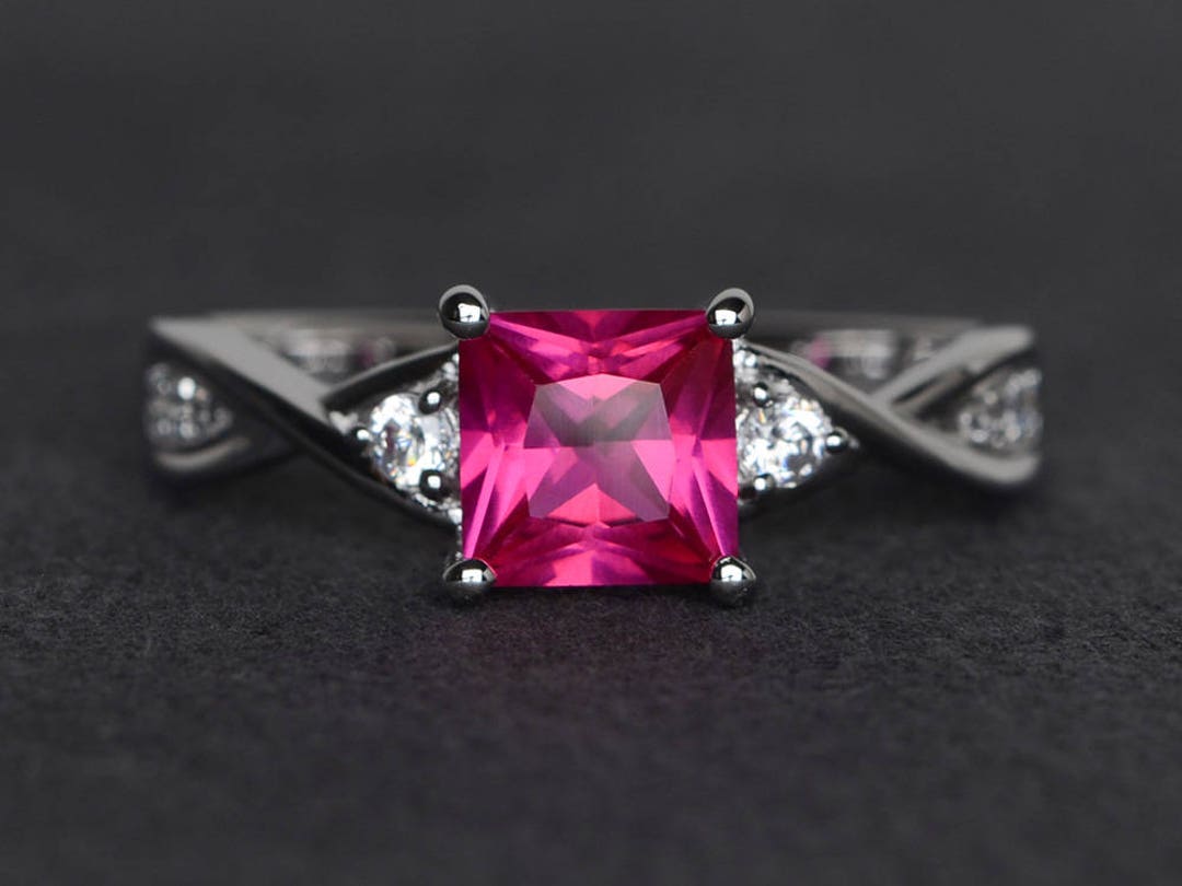 Princess Cut Ruby Ring Sterling Silver Wedding Engagement Ring July ...