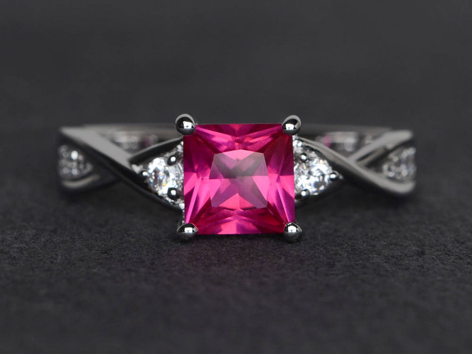 Princess Cut Ruby Ring Sterling Silver Wedding Engagement Ring - Etsy