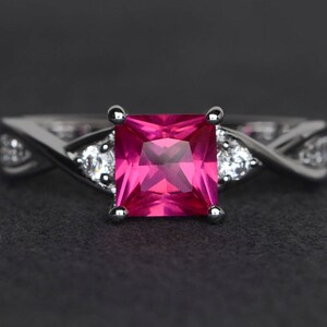Princess Cut Ruby Ring Sterling Silver Wedding Engagement Ring July ...