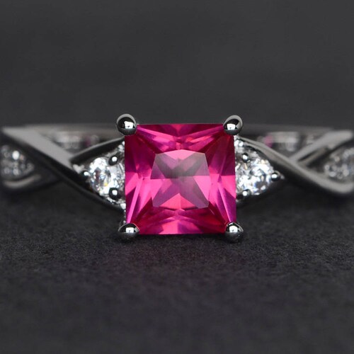 Princess Cut Ruby Ring Sterling Silver Wedding Engagement Ring - Etsy