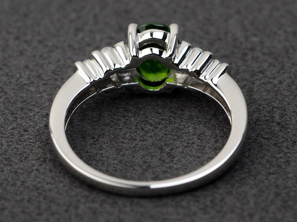 Diopside Ring Silver Chrome Diopside Engagement Ring Green Gemstone ...
