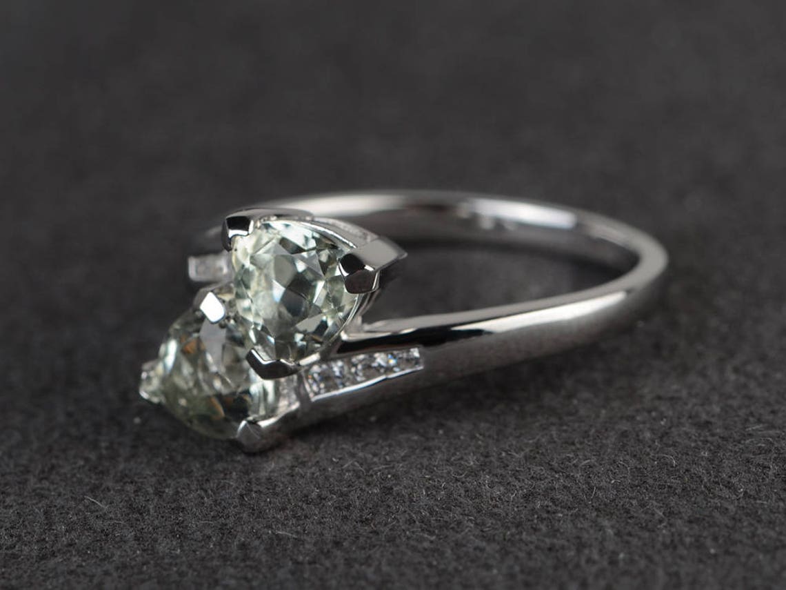 Promise Ring Natural Green Amethyst Ring Double Gems Ring - Etsy
