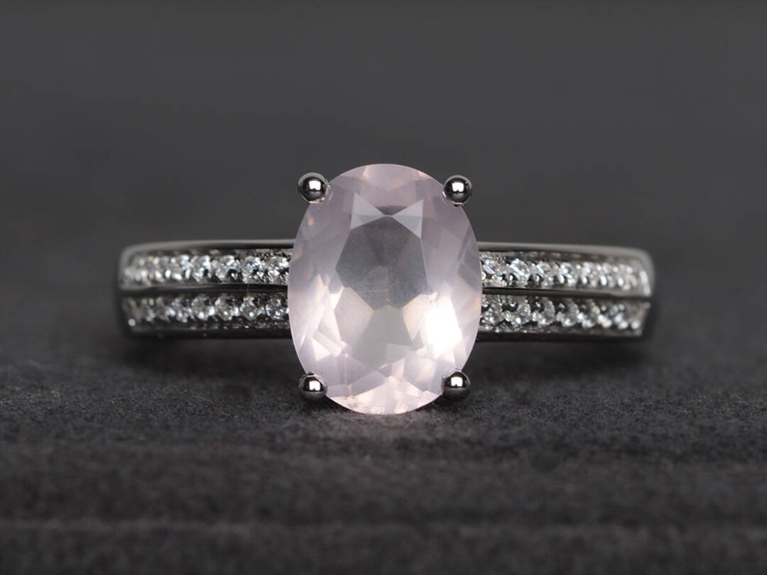 Wedding Ring Natural Pink Quartz Ring Oval Cut Pink Gemstone Sterling ...