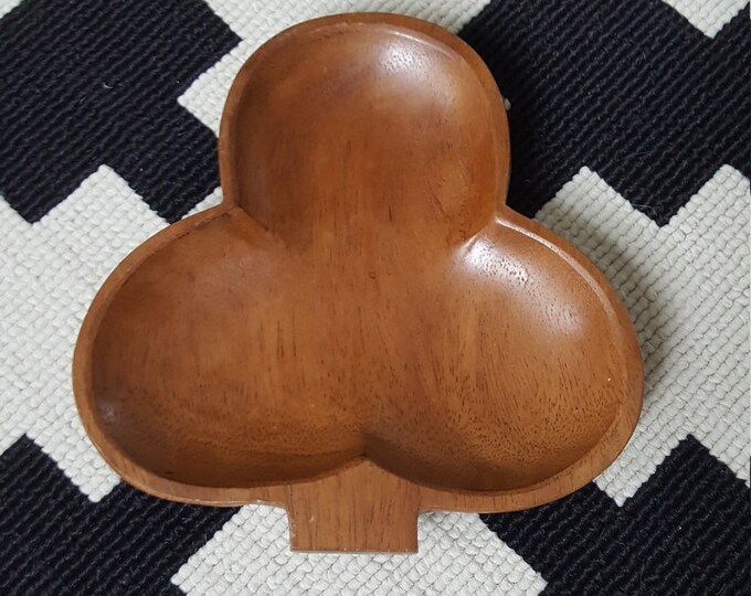 Vintage Wood Shamrock Dish, Dark Carved Wood Clover Dish, Club Shaped ...