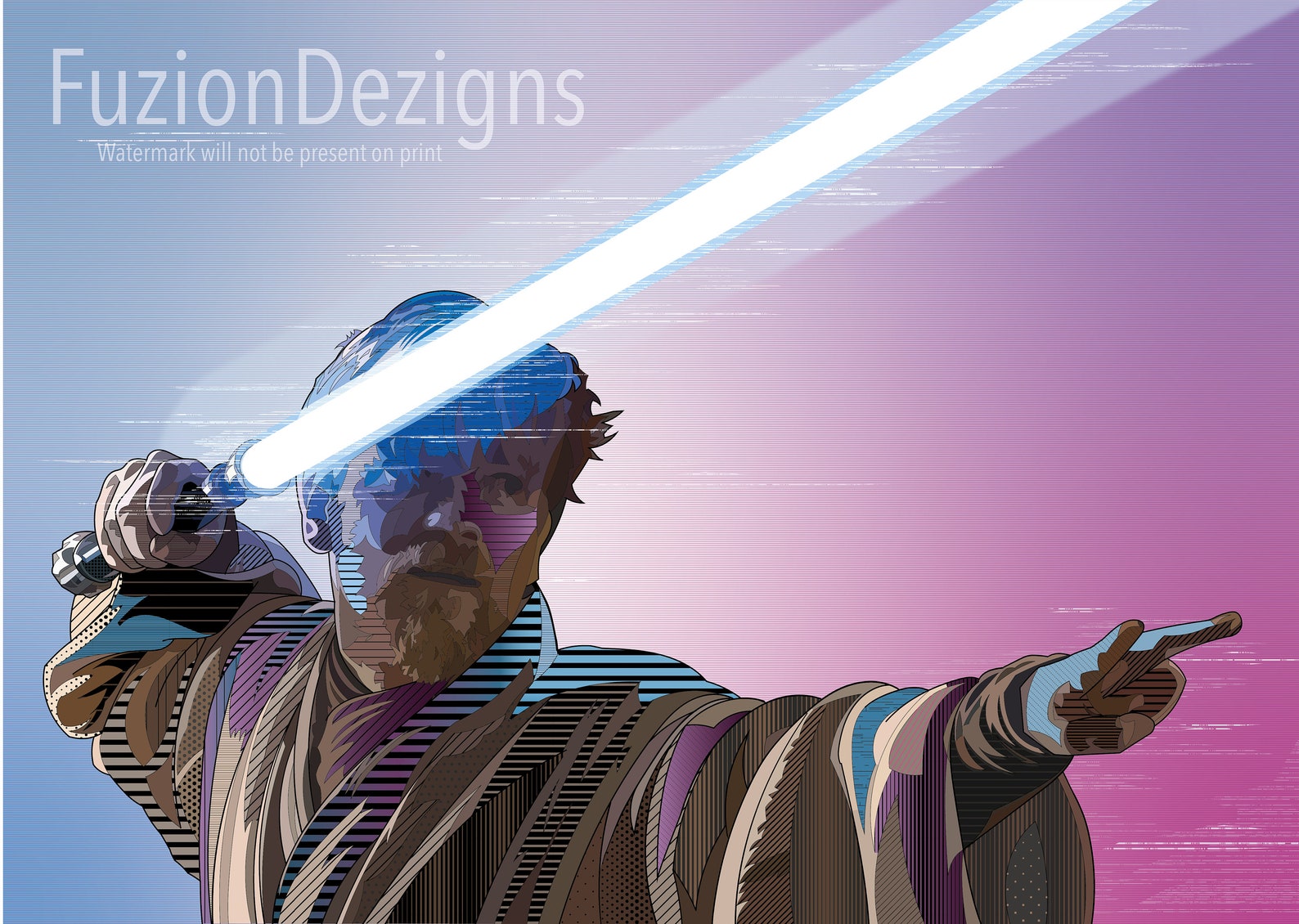 Obi Wan Kenobi, Lightsaber, Fight Pose, Art Print - Etsy