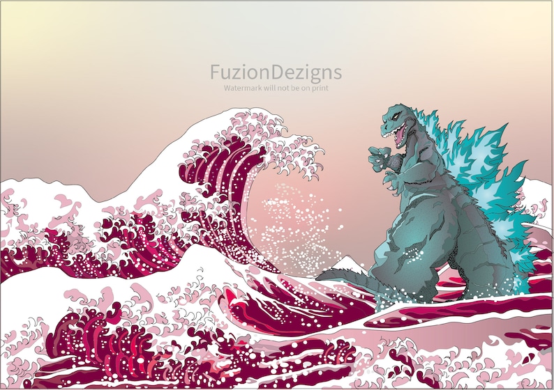 The Great Wave off Kanagawa Godzilla Art Print - Etsy