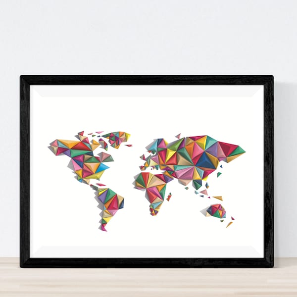Low Poly World Map Wall Art - Etsy