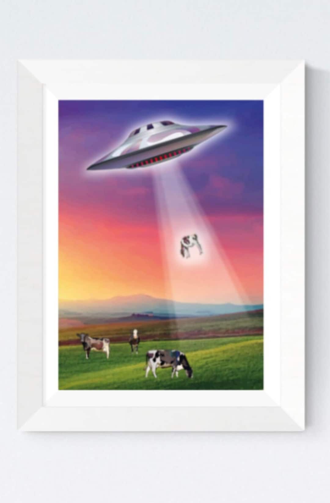 Flying Saucer, UFO Cow Abduction Meme, Art Print - Etsy
