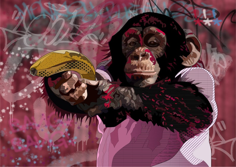 Chimpanzee, Banana Gun, Graffiti Style, Art Print - Etsy UK