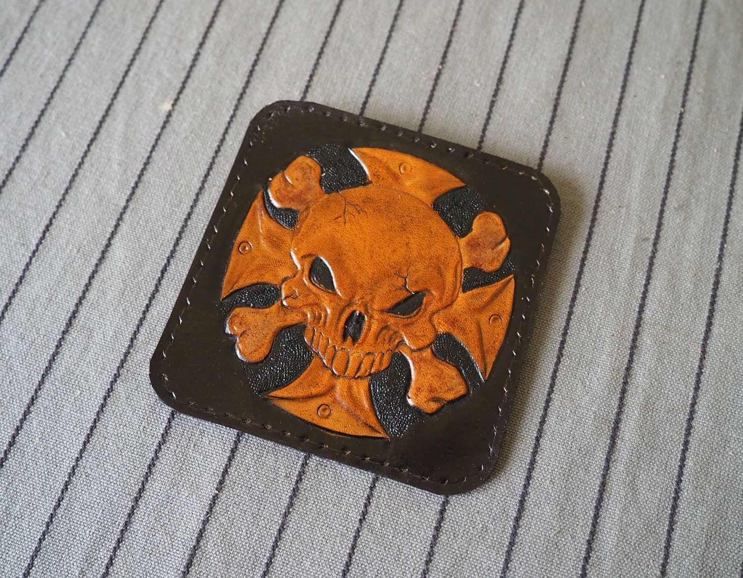 Skull patch skeleton patch leather motorcycle patch carved | Etsy