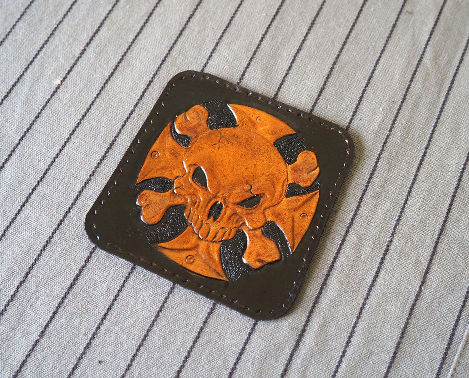 Skull patch skeleton patch leather motorcycle patch carved | Etsy