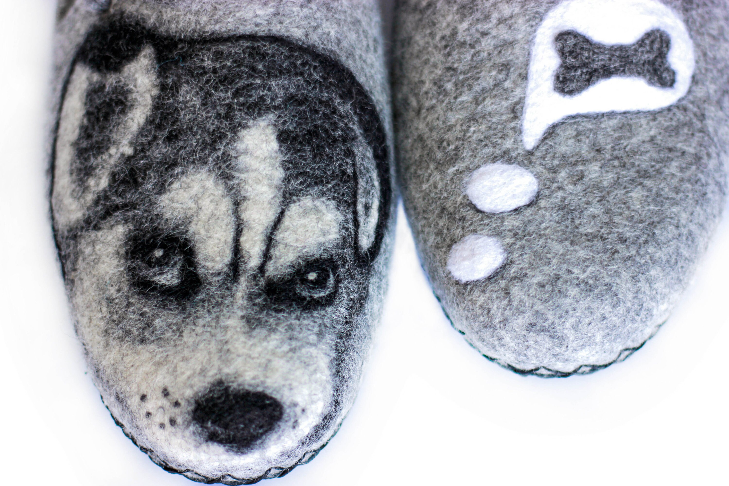 Grey Dog Husky Wool Felted Slippers Animal Shoes Portrait Clogs Pet ...