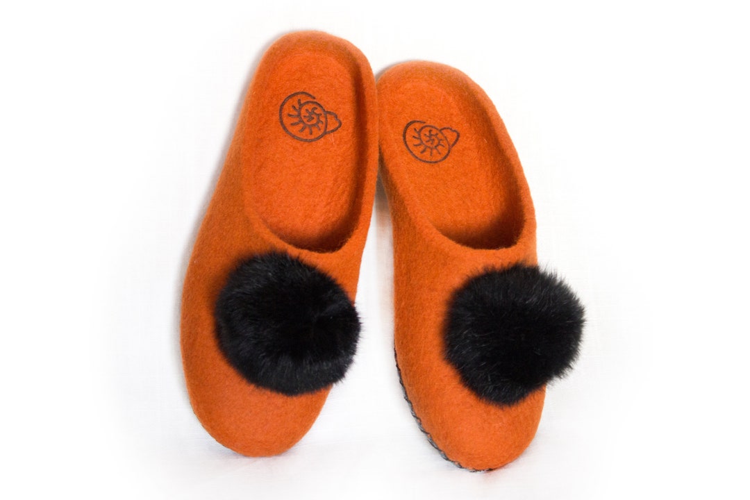 Orange Flat Shoes, Minimalist Felt Indoor Felted Fuzzy Fluffy Wool ...