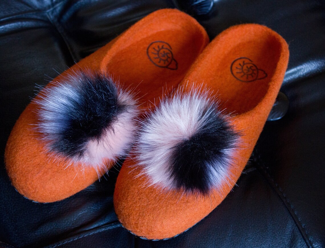 Orange Flat Shoes Minimalist Felt Indoor Felted Fuzzy Fluffy - Etsy