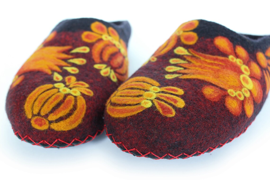 Boho Felt Wool Slipper Woman Felted Woolen Clogs Handmade - Etsy