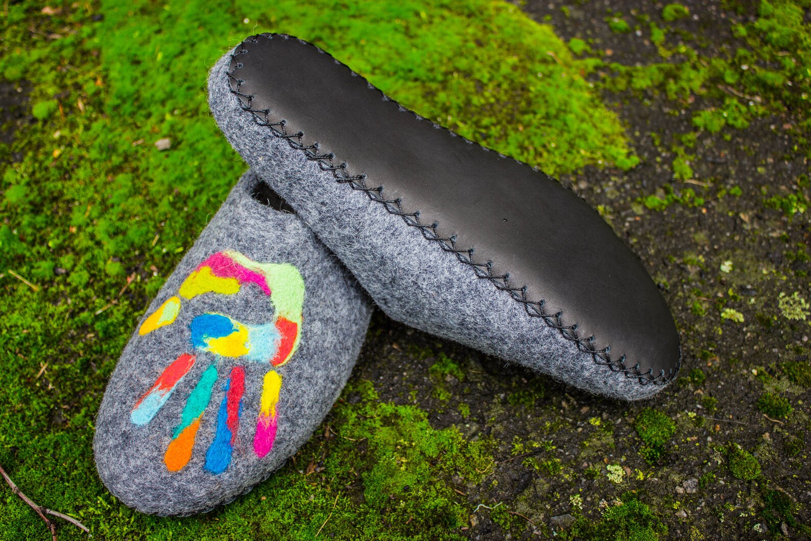 Animal Lover Gift Felt Slippers Pet Cat Dog Lover Gift Men Gray Felted ...