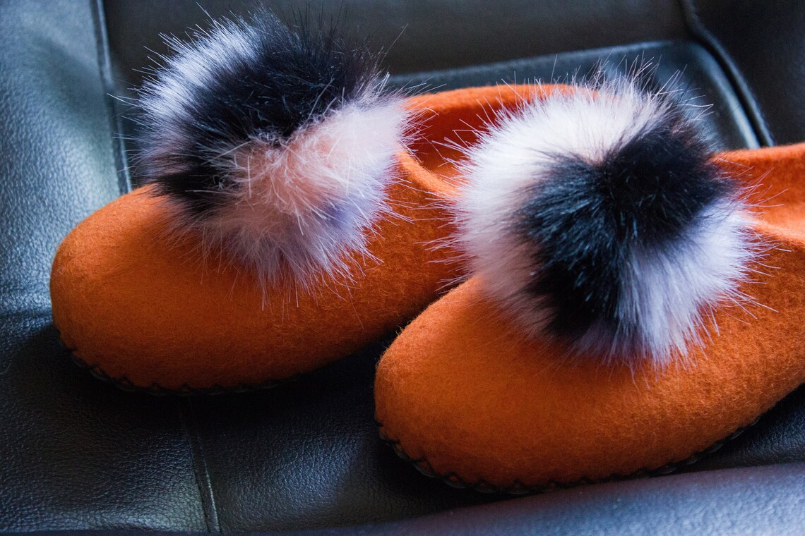 Orange Flat Shoes Minimalist Felt Indoor Felted Fuzzy Fluffy - Etsy