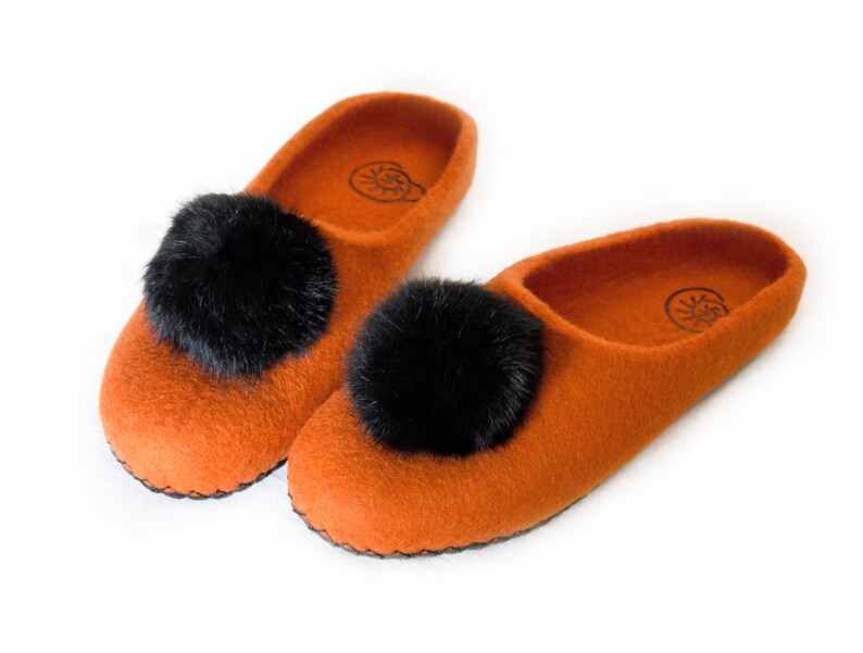 Orange Flat Shoes Minimalist Felt Indoor Felted Fuzzy Fluffy - Etsy