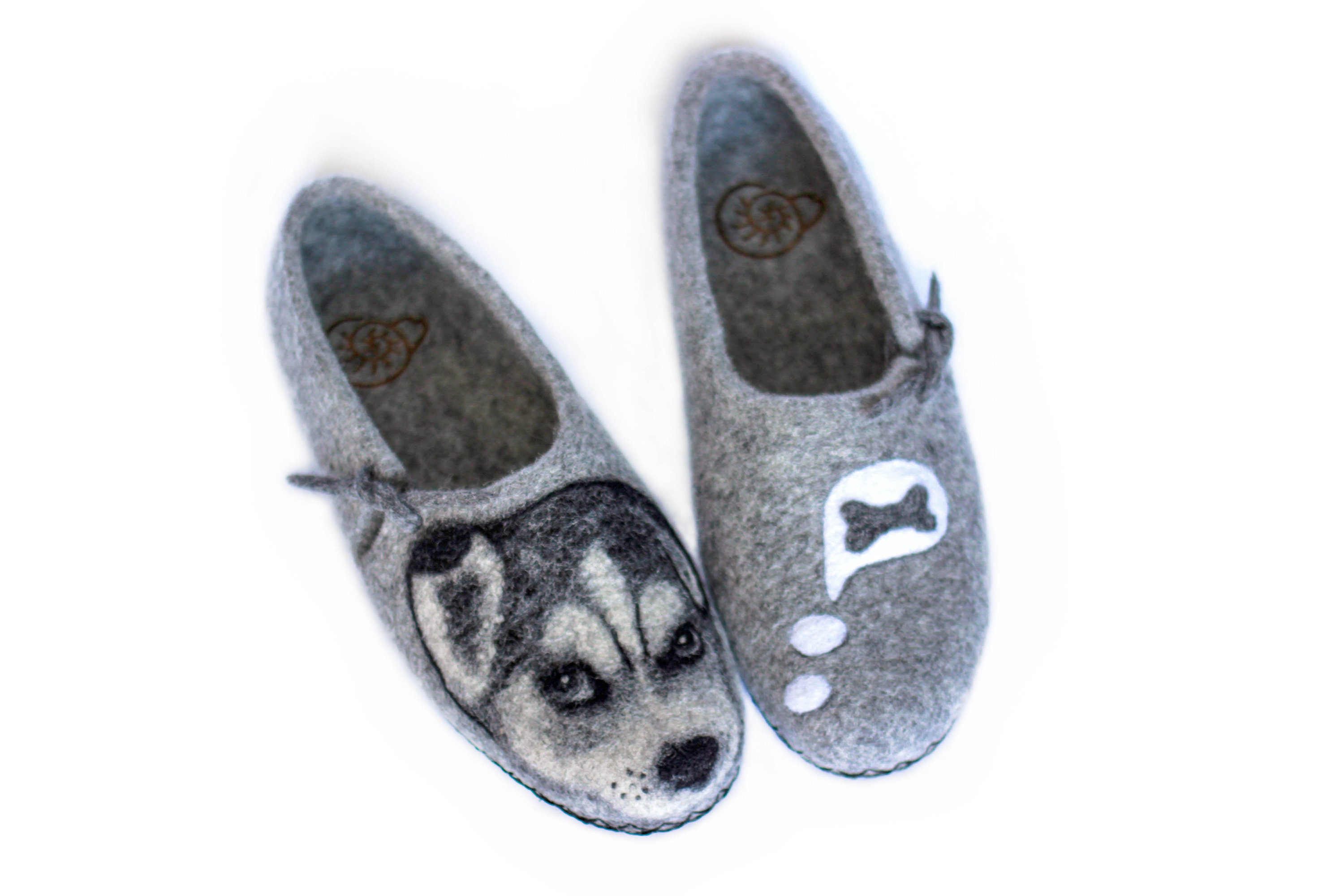 Grey Dog Husky Wool Felted Slippers Animal Shoes Portrait - Etsy