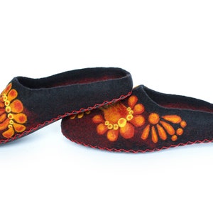 Boho Felt Wool Slipper Woman Felted Woolen Clogs Handmade Flower Red ...