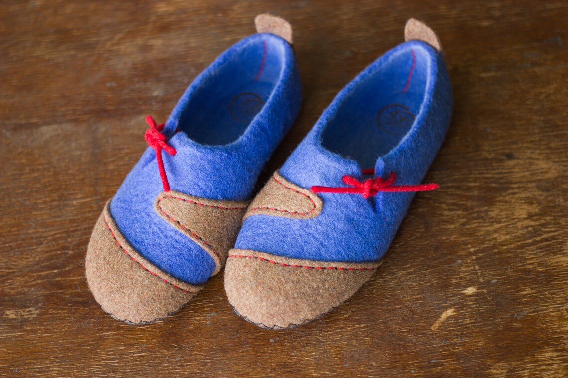 Blue Women Felted Slippers Boho Natural Rustic Home Mothers | Etsy