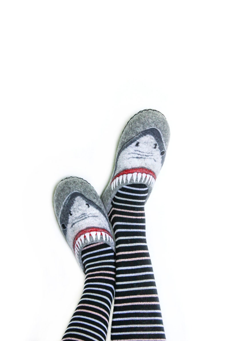 Shark Felted Women Slippers Organic Wool Housewarming Gift Fisherman ...