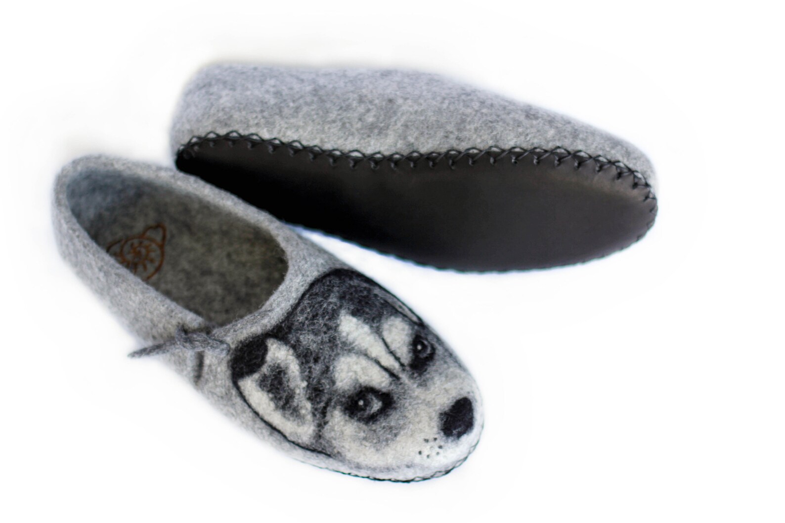 Grey Dog Husky Wool Felted Slippers Animal Shoes Portrait Clogs Pet ...