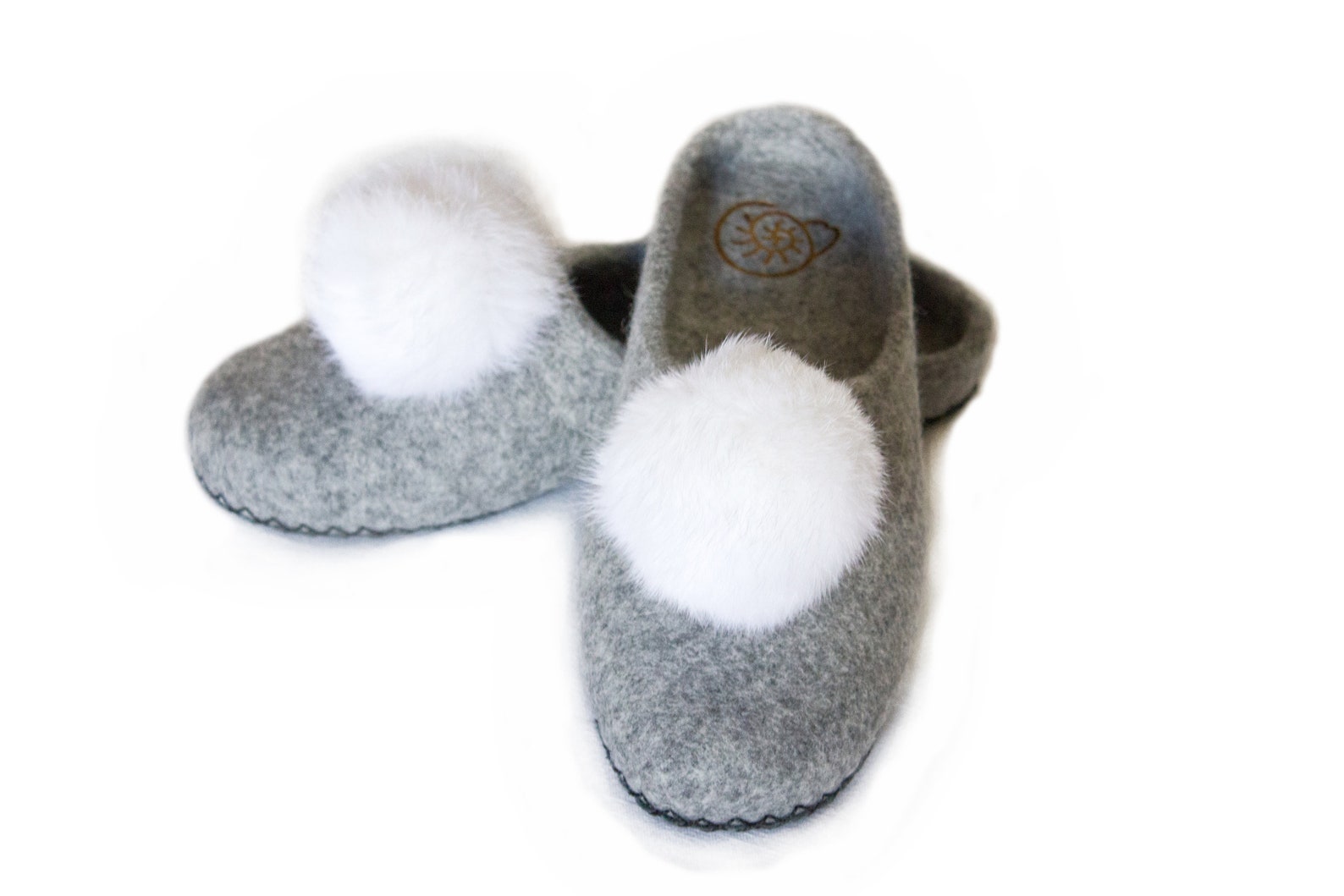 Furry Women Slippers Fuzzy Grey Felted Wool House White Black | Etsy