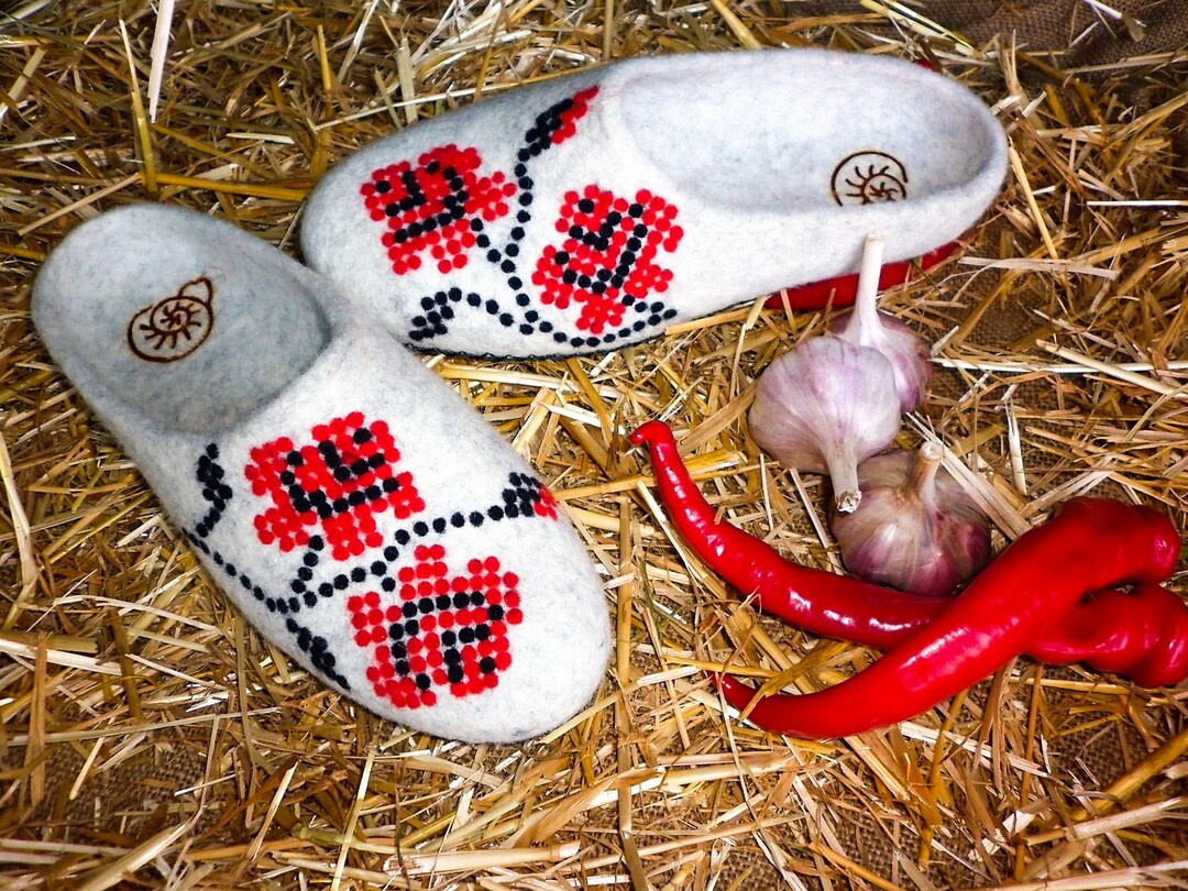 Women Boho Slippers Traditional Gift Folk Rustic Wool Felted - Etsy