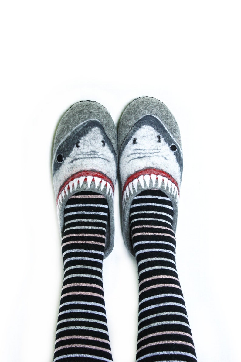 Shark Felted Women Slippers Organic Wool Housewarming Gift Fisherman ...
