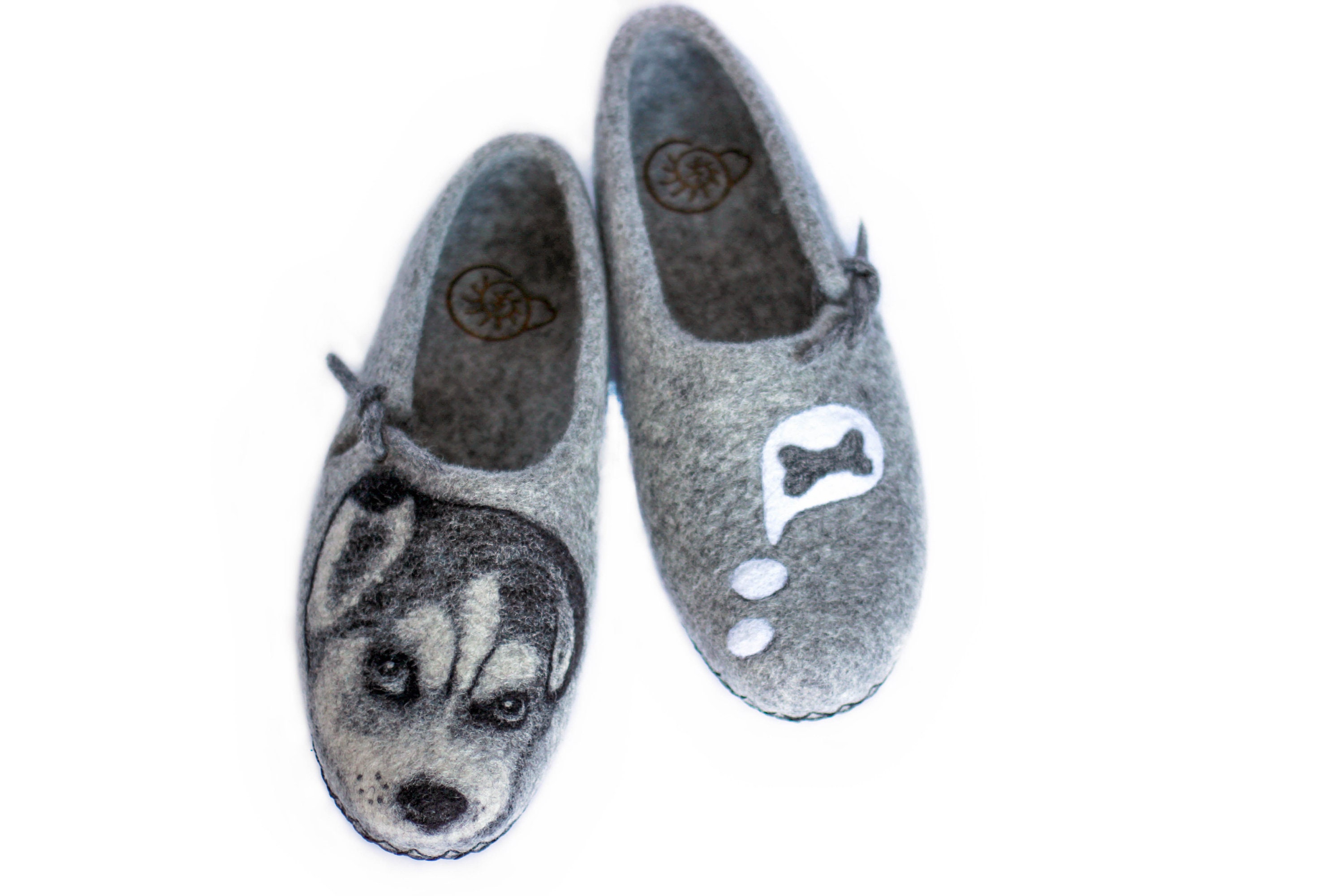 Grey Dog Husky Wool Felted Slippers Animal Shoes Portrait Clogs Pet ...
