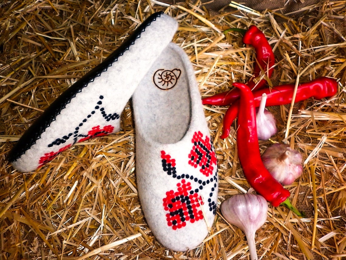 Women Boho Slippers Traditional Gift Folk Rustic Wool Felted - Etsy