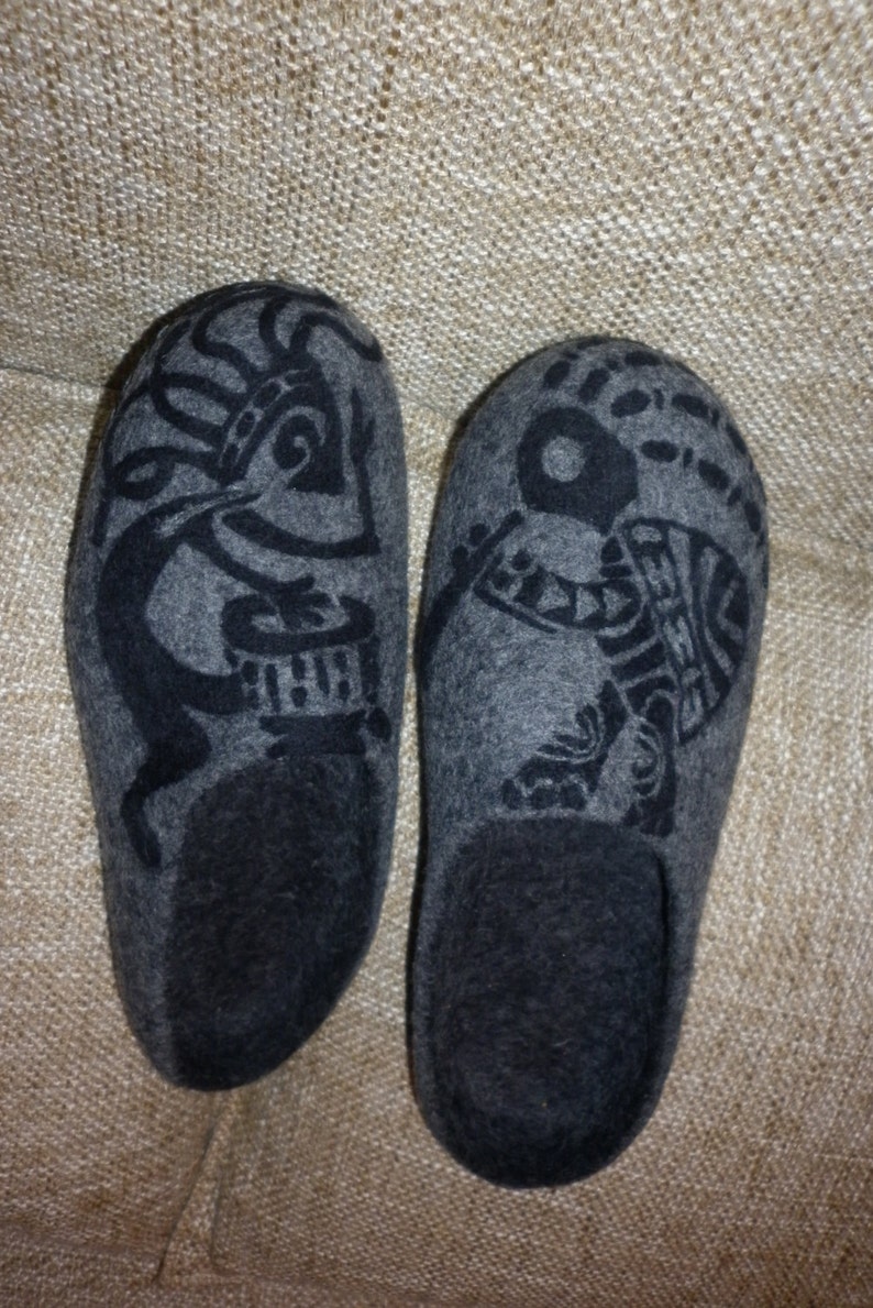 Ethnic Felted Shoes Men Women Slippers Kokopelli Wool Felt | Etsy