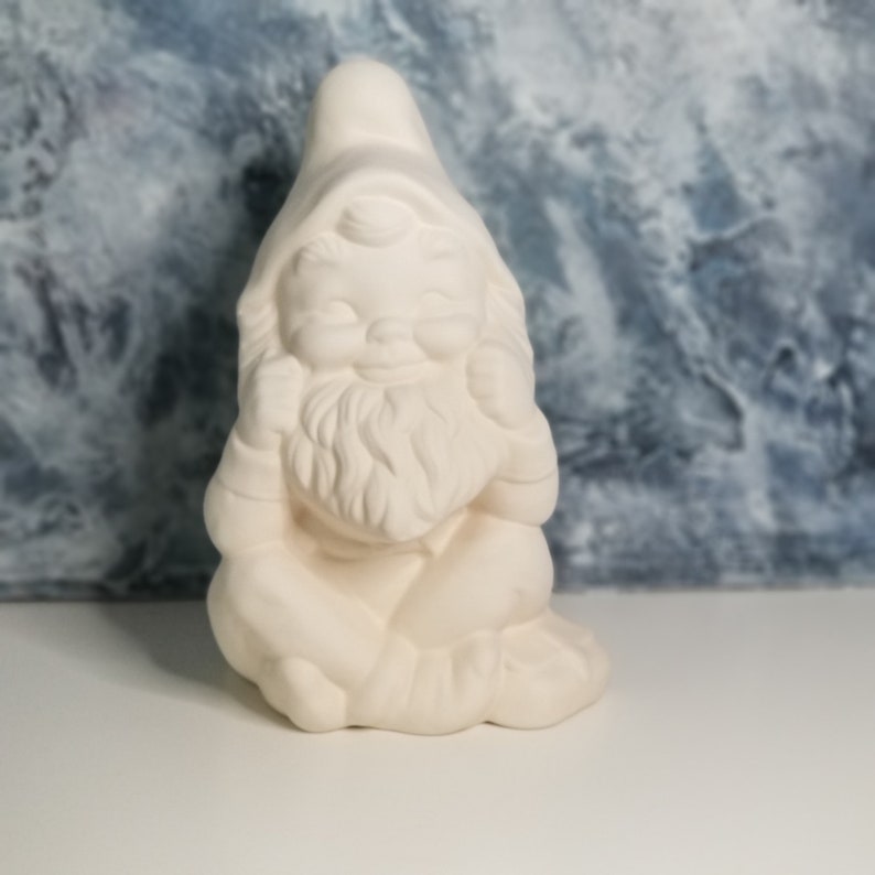 BISQUE Ready to Paint Garden Gnome Sitting Thinking 587 - Etsy