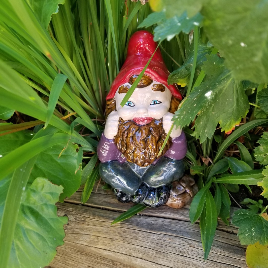 Made in 2023 - Retro Ceramic Gnome Sitting Cross-legged Thinking Garden ...